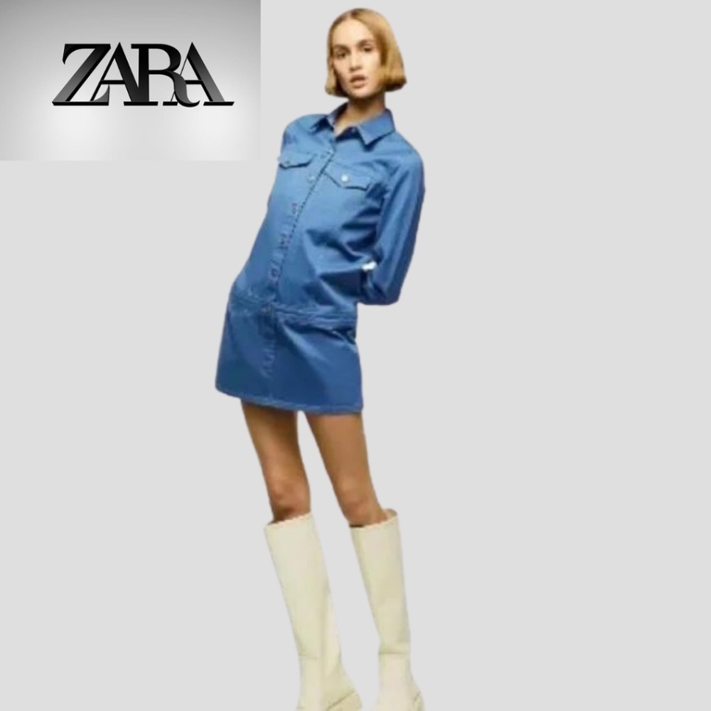 Zara Denim Mini Shirt Dress - Gem